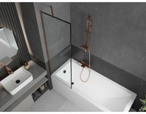 Mexen Next, vanová zástěna 1-křídlová 60 x 150 cm, fixní křídlo, 6 mm čiré sklo s černým vzorem, růžové zlato profil, 895-060-000-00-70-60
