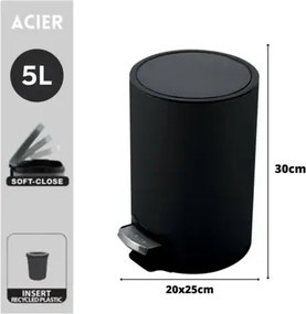 Spirella RIKU Pedálový odpadkový koš 5 L černá / ocel