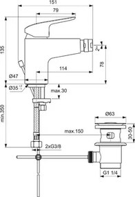 Ideal Standard CeraFlex - Bidetová baterie s výpustí |chrom