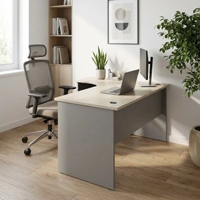 Rohový stůl SimpleOffice 140 x 120 cm, levý, dub světlý / šedá