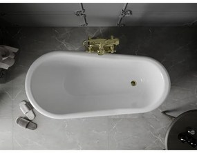 Mexen Retro, volně stojící vana 150 x 73 cm, bílá, zlaté nohy, 53251507300-50