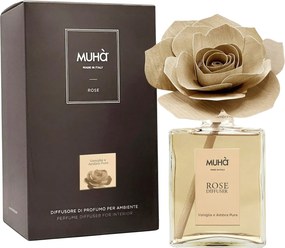 Muhà Rose difuzér s dřevěnou růží Vaniglia e Ambra Pura, 200 ml