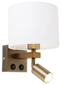 Nástěnná lampa bronzová s lampičkou na čtení a stínidlem 18 cm bílá - Brescia