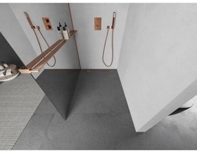 Mexen Kioto+, sprchová zástěna Walk-In s poličkou a věšákem 120 x 200 cm, 8mm sklo vzor zrcadlo, měděný matný profil, 800-120-121-65-50