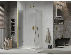 Mexen Lima sprchový kout 80x90cm, 6mm sklo, zlatý profil - čiré sklo + Slim sprchová vanička - 856-080-090-50-00-4010