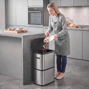 HOMCOM kuchyňský odpadkový koš 60 l z nerezové oceli s držákem sáčků, víkem s tichým dovíráním a dotykovým otevíráním, stříbrný
