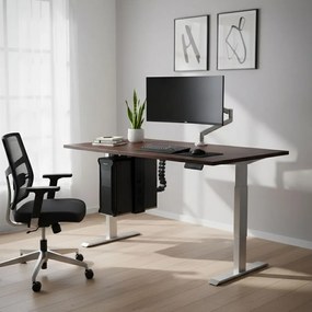 Výškově nastavitelný stůl OfficeTech B, 120 x 80 cm, šedá podnož, wenge