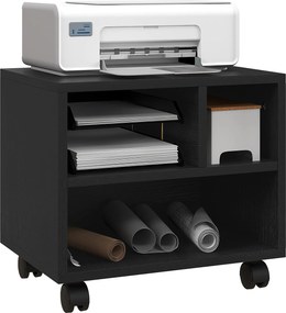 HOMCOM 2-policový stojan na tiskárnu se 3 přihradkami, kancelářský a studijní cabinet s kolečky, 40x30x36cm, černý | Aosom