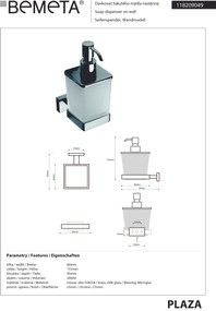 Bemeta Design PLAZA: Dávkovač mýdla, 200 ml -