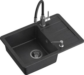 Černý kuchyňský granitový dřez QUADRON READY- SMART + BATERIE A DÁVKOVAČ