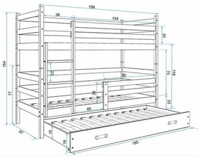 Dětská patrová postel ERYK 190x80 cm Bílá Bílá