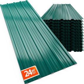 Trapézový plech sada 24 ks zelená 129x46cm předvrtané 14m²