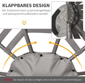 Outsunny papasan zahradní židle 2 koše polštáře oválné lounge křeslo skládací balkon terasa písek hnědá ocel 118x75x139cm | Aosom