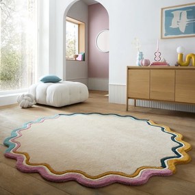 Ručně tkaný vlněný kulatý koberec v přírodní barvě ø 180 cm Leo Scallop – Flair Rugs