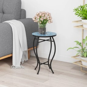 Costway Odkládací stolek kulatý mozaikový bistro modrá a – 35 × 55 cm