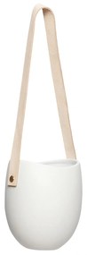Keramický obal na květináč s poutkem White, bílá barva, keramika, kůže
