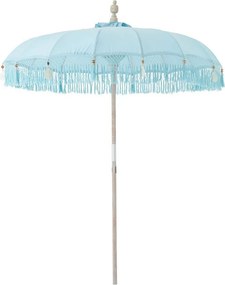 Modrý slunečník s dřevěnou tyčí a třásněmi Bobbi Blue - ∅ 200*260 cm