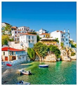 DIMEX | Vliesová fototapeta na zeď Řecké pobřeží MS-3-0197 | 225 x 250 cm | modrá, vícebarevná