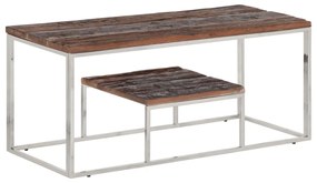 Konferenční stolek stříbrný nerezová ocel a masivní dřevo