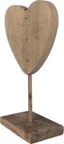Hnědá antik dřevěná dekorace srdce na podstavci - 15*8*27 cm