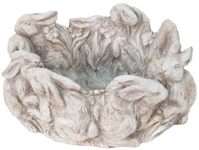 Béžovo-šedý cementový obal na květináč s králíčky Rabbi - Ø 27*12 cm