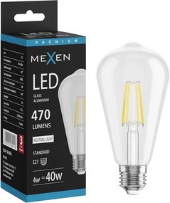 Mexen Vintis, LED filamentová žárovka E27, ST64, 4 W, neutrální bílá 4000K, čirá, L152-E27-0440-00