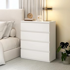 HOMCOM Komoda 4 zásuvky, jednoduchý úložný nábytek do ložnice, vnitřní použití, 80 x 39 x 95 cm, dřevotříska bílá