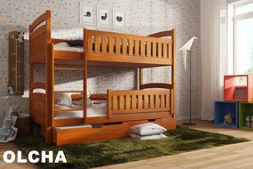 Patrová postel IGNAC 90x190 cm s úložným prostorem borovice masiv OLŠE