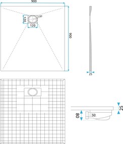Rea Magnum Carrara, SMC sprchová vanička 90x90, bílá-kamenný vzor, ​​REA-K7005