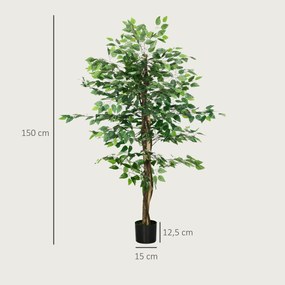 HOMCOM Umělá rostlina, 150 cm umělá rostlina s květináčem, umělý mech, umělý fíkus, pokojová rostlina do obývacího pokoje, zelená | Aosom