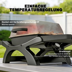 Outsunny stolní elektrický gril 2300W 23x71 cm přenosný elektrický gril s nepřilnavými grilovacími rošty, odkapávací miska