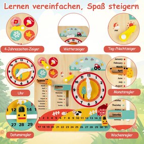 Costway Montessori dřevěné hračky pro batolata Výukové hodiny Denní dětský