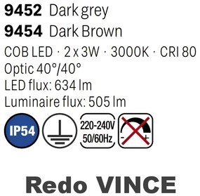 Šedé venkovní světlo na fasádu Redo 9452 VINCE /LED 2x 3W