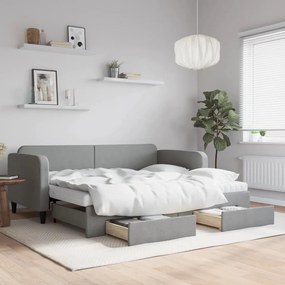 Válenda s přistýlkou a zásuvkami světle šedá 90 x 200 cm textil 3196870
