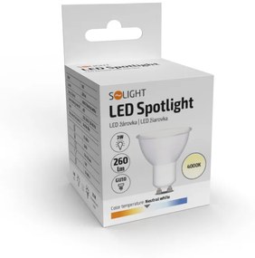 Solight LED žárovka, bodová , 3W, GU10, 4000K, 260lm, bílá