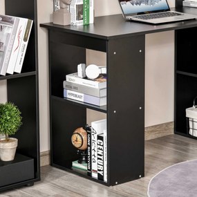 HOMCOM Počítačový stůl s úložným prostorem, 6 otevřenými přihrádkami, počítačový stůl do ložnice, studia, 120 x 55 x 120 cm, černý