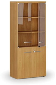 Kombinovaná kancelářská skříň PRIMO WOOD s dřevěnými a skleněnými dveřmi, 1781 x 800 x 420 mm, buk