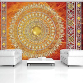 Fototapeta - Zlatá mandala v červené (254x184 cm)