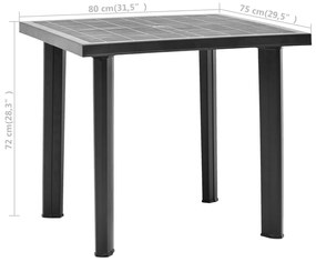 vidaXL Zahradní stůl antracitový 80 x 75 x 72 cm plast
