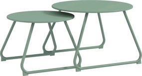 Sada 2 skládacích kulatých zahradních stoleků Outsunny z epoxy kovu, stabilní stolek pro venkovní použití Ø60 a Ø48 cm, zelený | Aosom