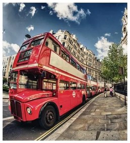 DIMEX | Vliesová fototapeta na zeď Londýnský autobus MS-3-0017 | 225 x 250 cm | červená, béžová, modrá, zelená