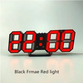 3D LED nástěnné nebo stolní digitální hodiny Barva: Červená, Varianta: černý rámeček