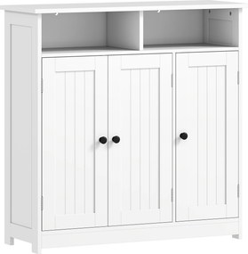 HOMCOM úzká koupelnová skříňka se 3 dveřmi, 2 otevřenými přihrádkami, nastavitelnou policí, 85x30x85 cm, bílá