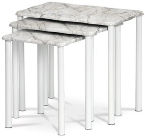 Přístavné a odkládací stolky 3 ks 20658-04 WT deska MDF, dekor šedobílý mramor, kovové nohy, bíl