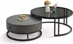 LuxuryForm DESIGN Konferenční stolek AMARO 80 / 60 cm – šedý mramor / sklo (set 2 ks)