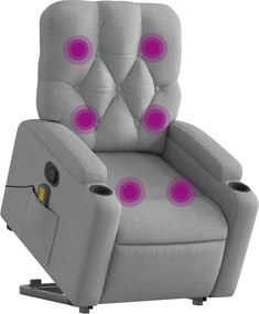 Zvedací masážní polohovací křeslo světle šedé textil 3204722