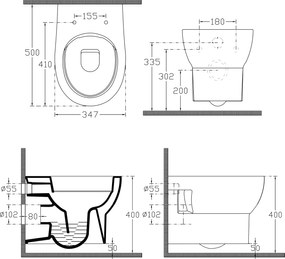 Aqualine, ABSOLUTE závěsná WC mísa, Rimless, 50x35 cm, bílá, 10AB02002