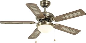 Stropní ventilátor mosazný s potiskem dřeva a ratanem 105 cm s tahovým spínačem - Mistral Majas