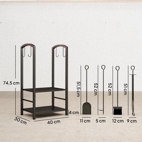 HOMCOM Stojan na palivové dřevo Outsunny Stojan na palivové dřevo 2 vrstvy Krbové nářadí Černá 40x30x74,5cm | Aosom