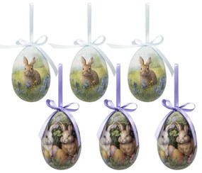 6ks dekorace závěsné vajíčko s králíčky Spring Egg - Ø 7*10 cm